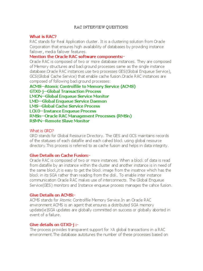 Rac Interview Questions Pdf Oracle Database Computer Cluster