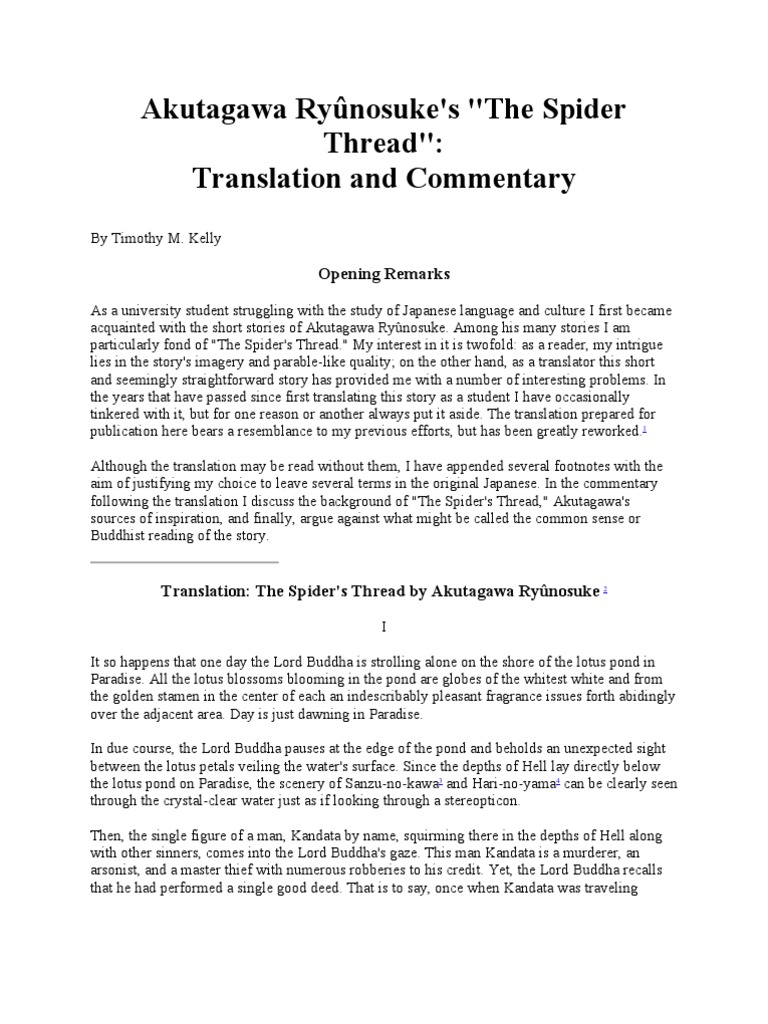 Akutagawa Ryûnosuke's "The Spider Thread": Translation and Commentary ...