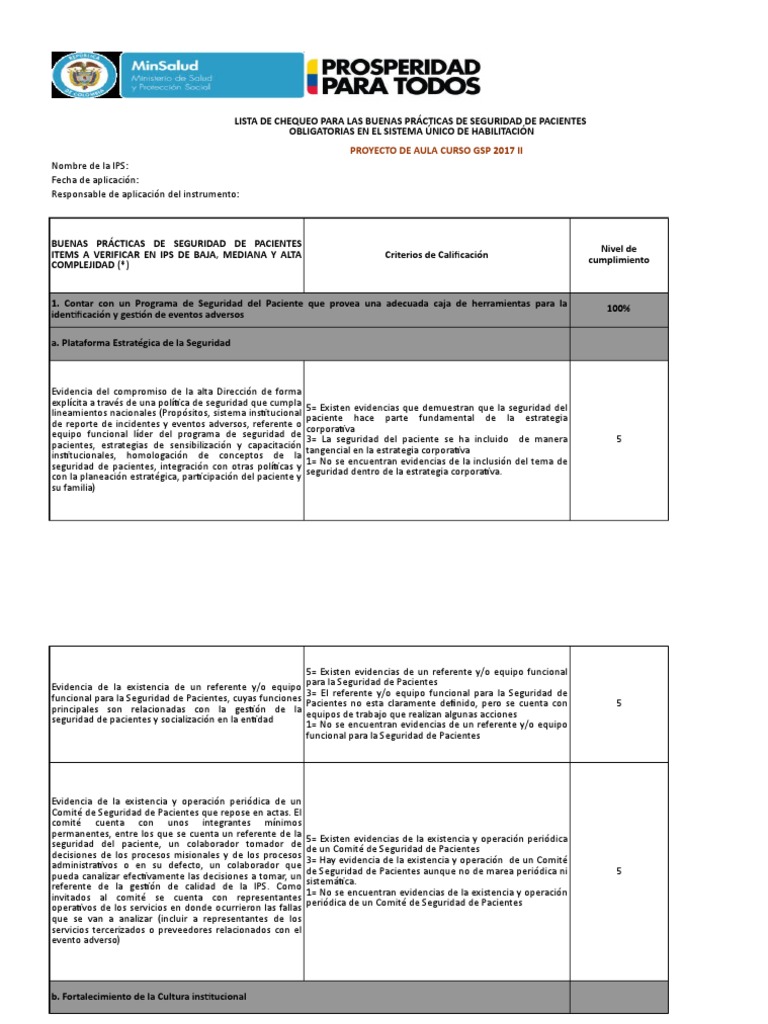 Lista Chequeo SP | PDF | Lavado de manos | Seguridad del paciente