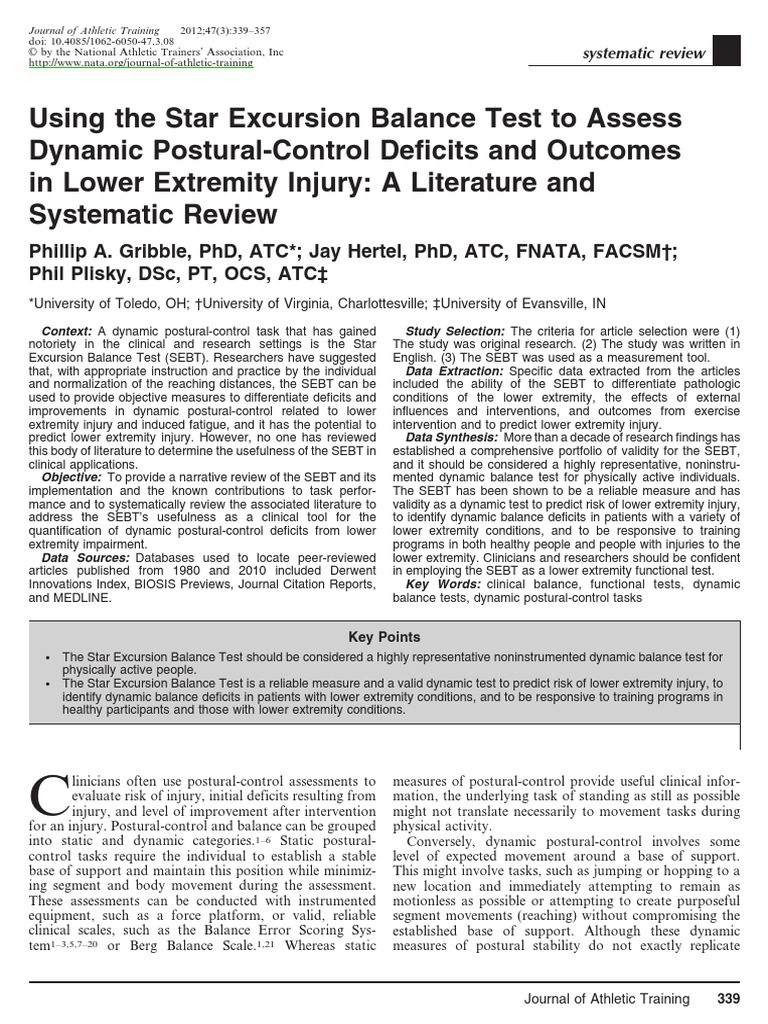 Using The SEBT To Assess Dynamic Postural-Control Deficits and Outcomes ...