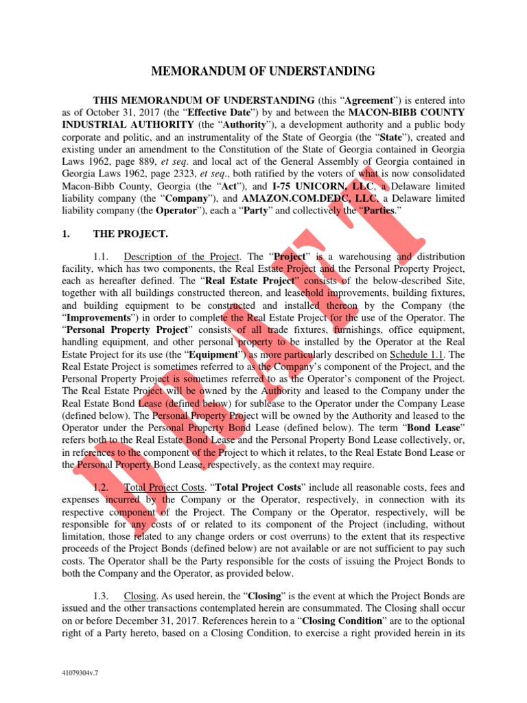 Amazon Project Memorandum Agreement | PDF | Indemnity | Lease
