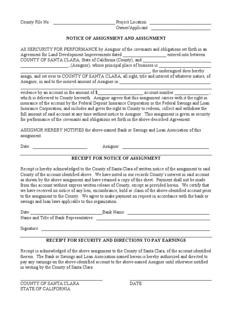 Notice of Assignment for Land Development Improvements Security | PDF ...