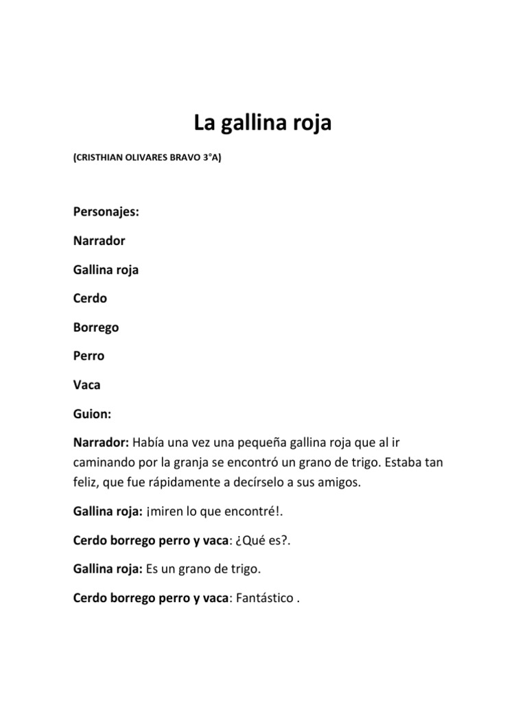 La gallina roja: Cuento y guion teatral | PDF | Panes | Entretenimiento ...