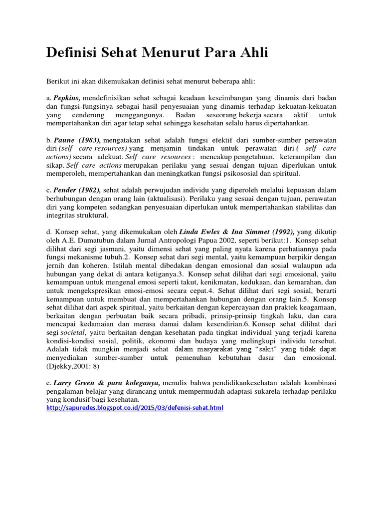 Definisi Sehat Menurut para | PDF | Pengembangan Diri