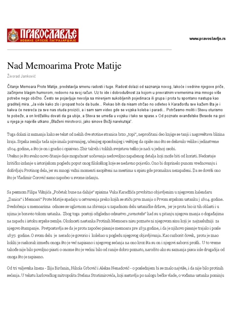 Memoari - Prota Nenadovic | PDF