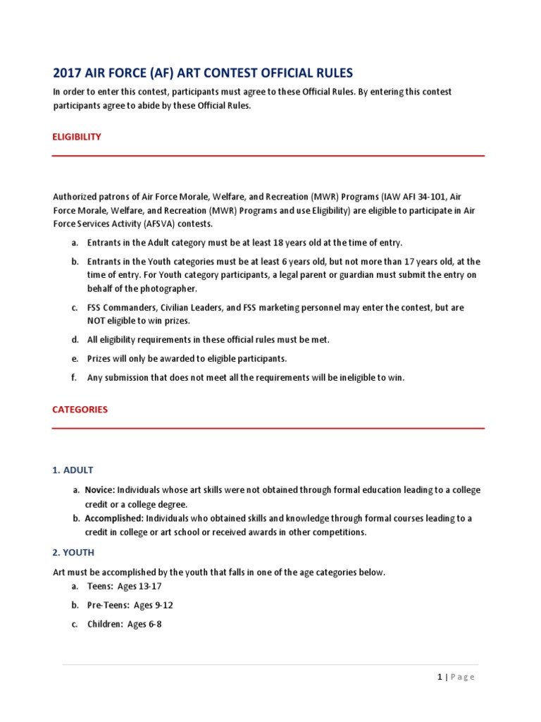 2017 AF Art Contest Rules Final | PDF | Sponsor (Commercial ...