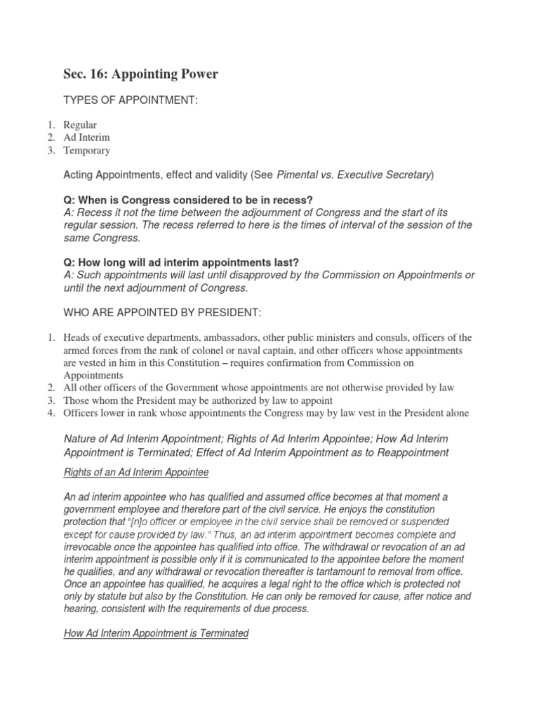 Sec. 16: Appointing Power: Types of Appointment | PDF | Advice And ...