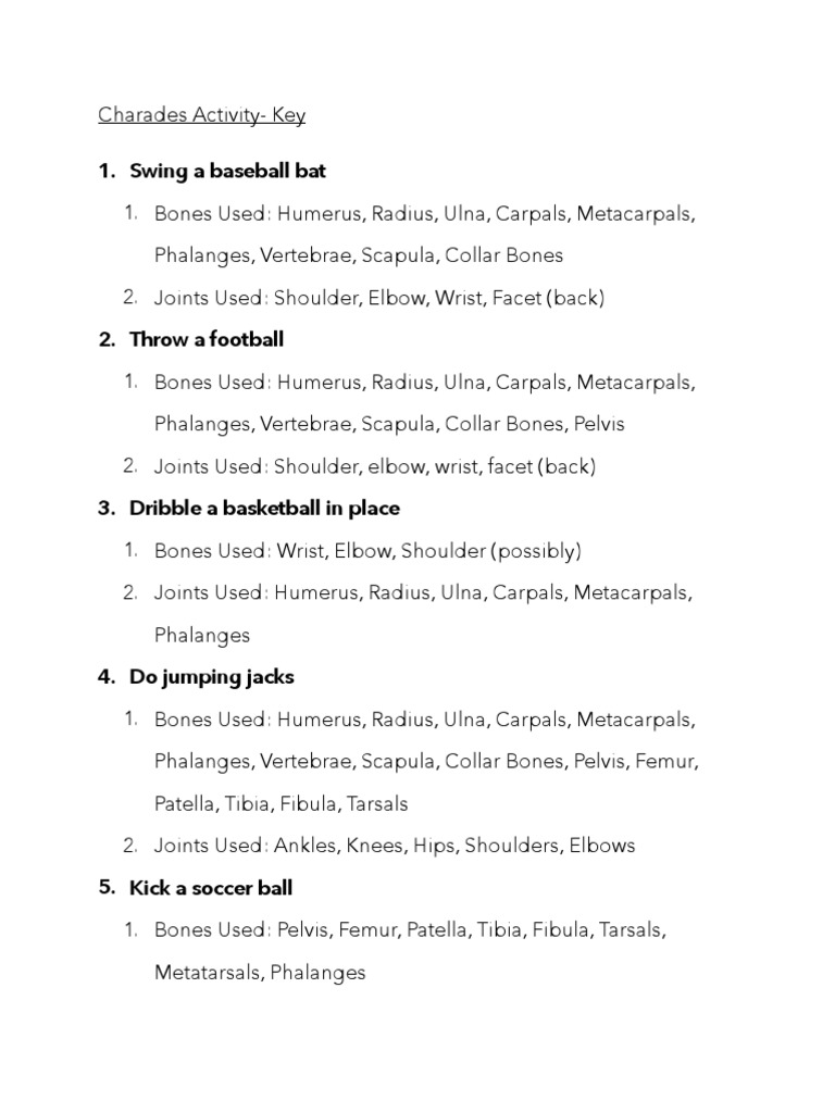 Charades Activity: Body Movements Guide | PDF | Wellness