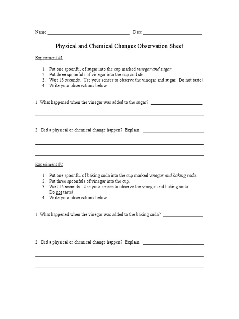S5p1-Physical and Chemical Changes-Lesson 1-Observation Sheet | PDF