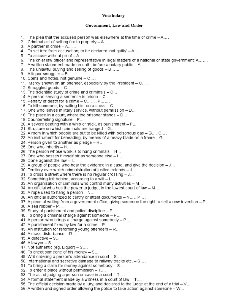 Vocabulary - Law and Order-1 | Crimes | Crime & Justice | Free 30-day ...