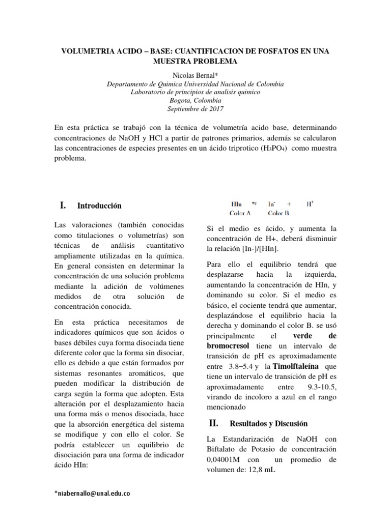 Volumetria Acido Base Un | PDF | Valoración | Química