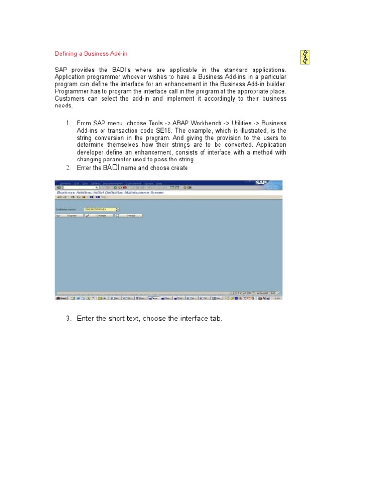 Defining and Implementing Business Add-Ins (BADI) | PDF | Interface (Computing) | Software ...