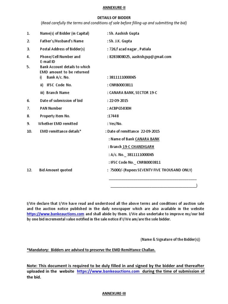 Annexure - II III IV V Sbi | PDF | Auction | Auction Service
