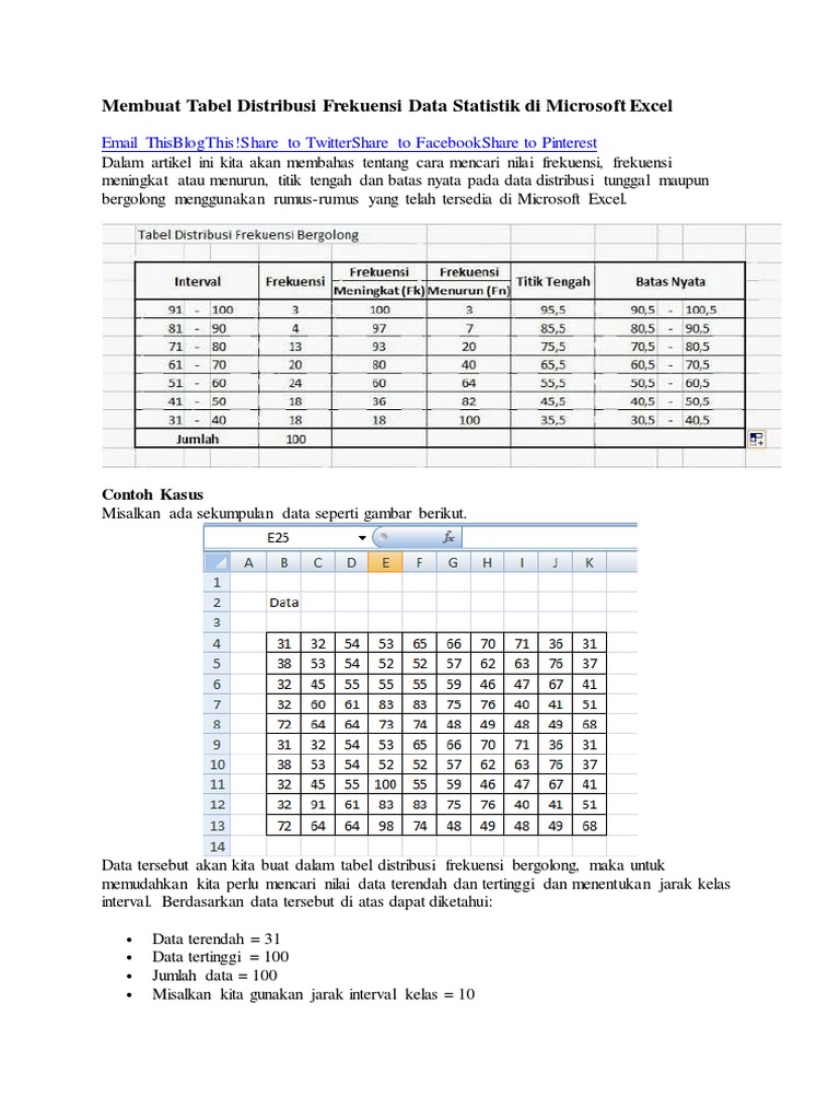 Membuat Tabel Distribusi Frekuensi Data Statistik Di Microsoft Excel 160216114118 | PDF