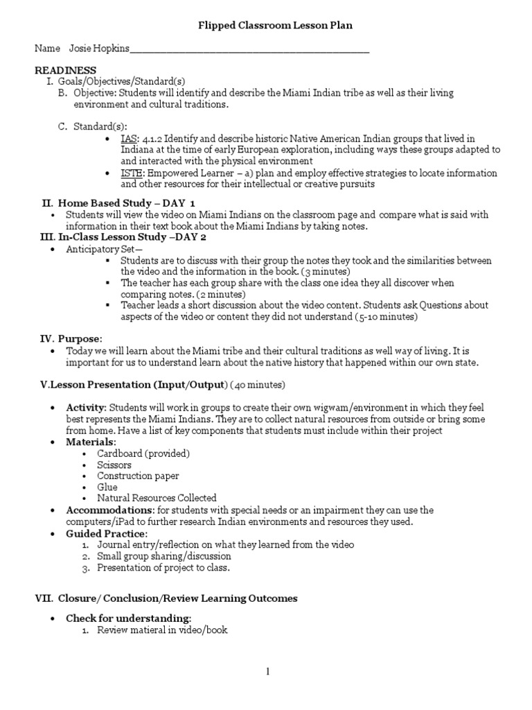 Edu 200 Flipped Classroom Lesson Plan Template | PDF | Educational ...