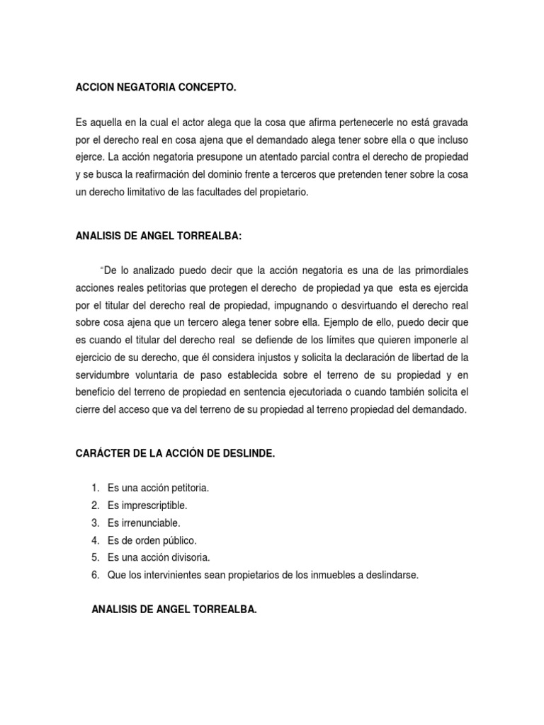 Accion Negatoria | PDF | Posesión (Ley) | Propiedad Accion Negatoria | PDF | Posesión (Ley) | Propiedad