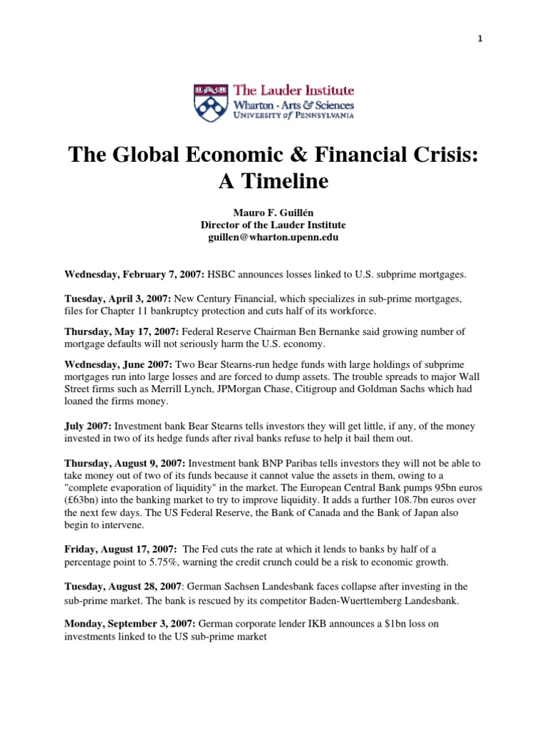 Chronology Economic Financial Crisis | PDF