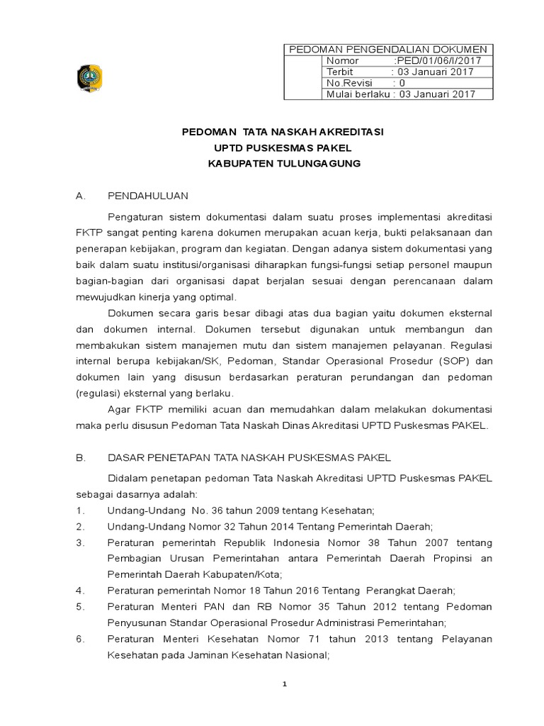 Pedoman Tata Naskah Kabupaten Tulungagung (Print) | PDF