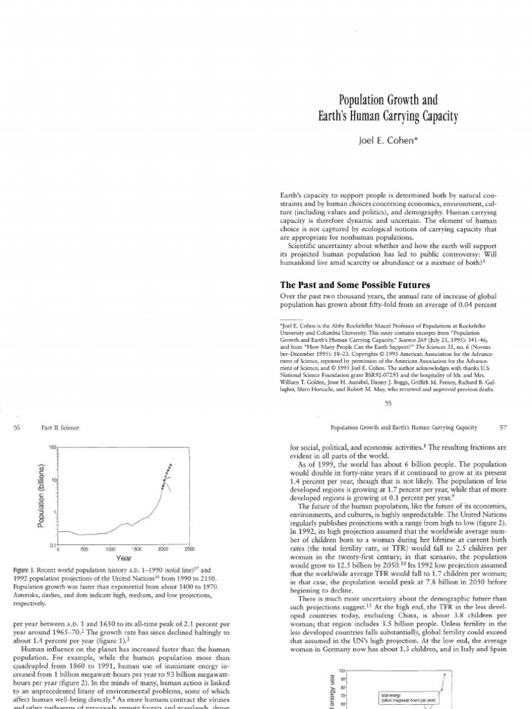 Population Growth and Earth's Human Carrying Capacity: Joel E. Cohen ...
