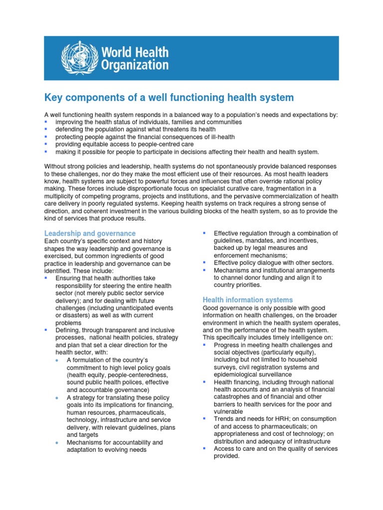 1 Health System key components.pdf | Health System | Health Policy