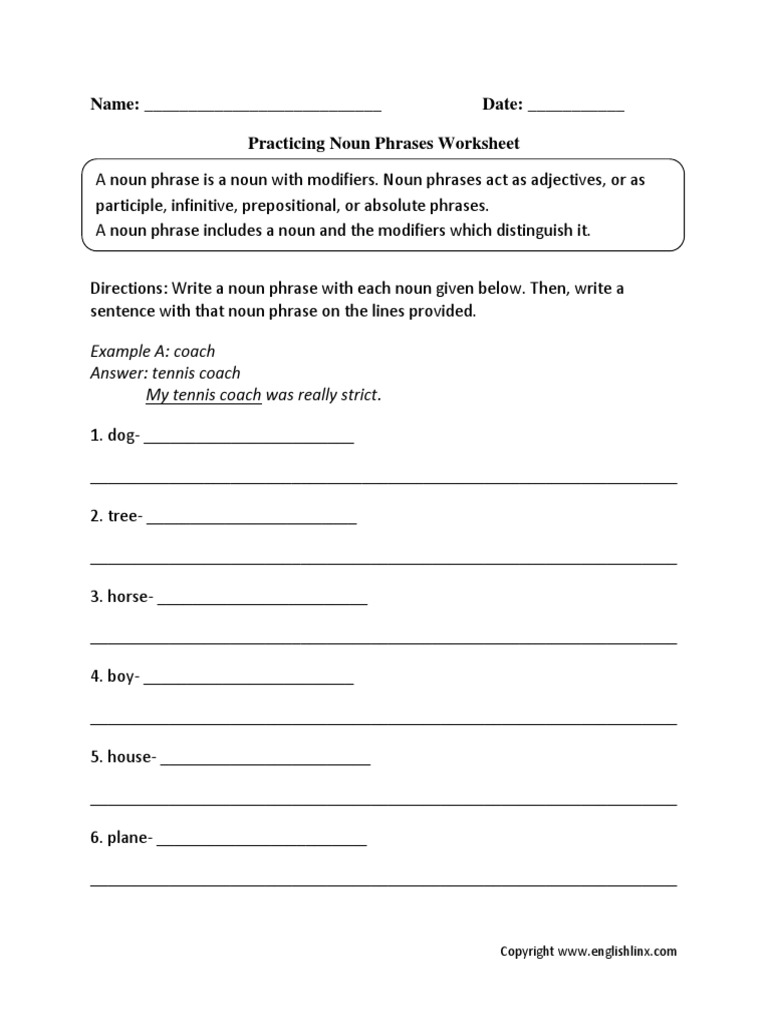 Practicing Noun Phrases Worksheet | PDF