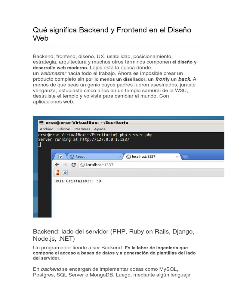 08 - Qué Significa Backend y Frontend en El Diseño Web | Descargar gratis PDF | Php | Script Java