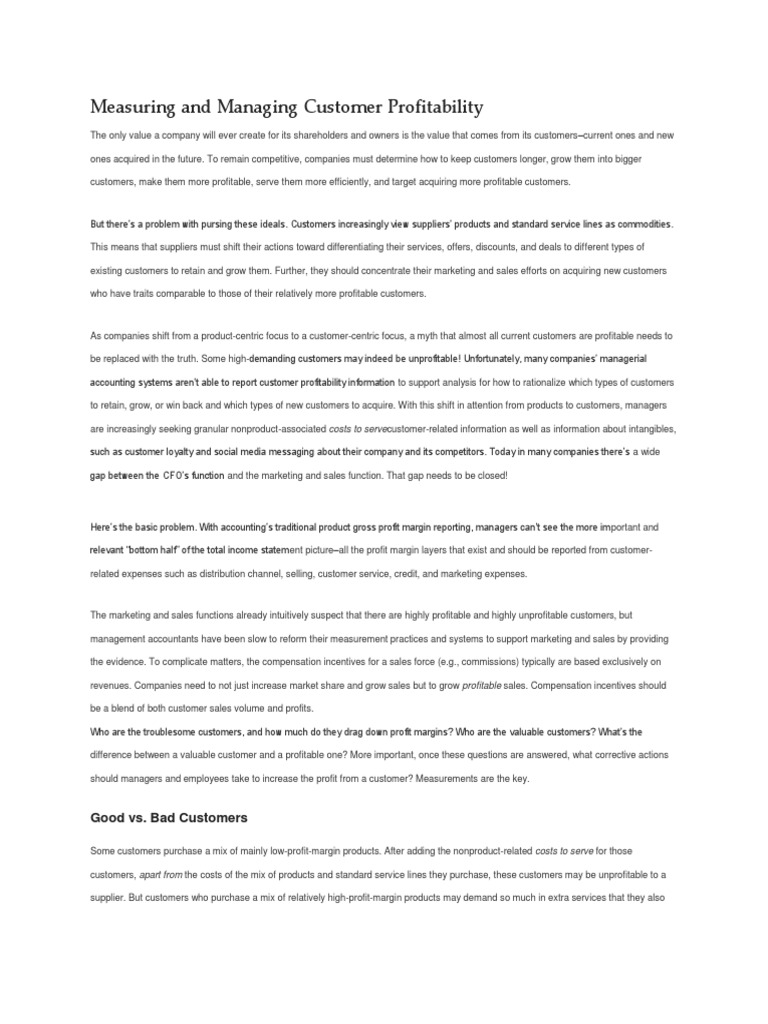 Measuring and Managing Customer Profitability (Dari Internet) | PDF ...