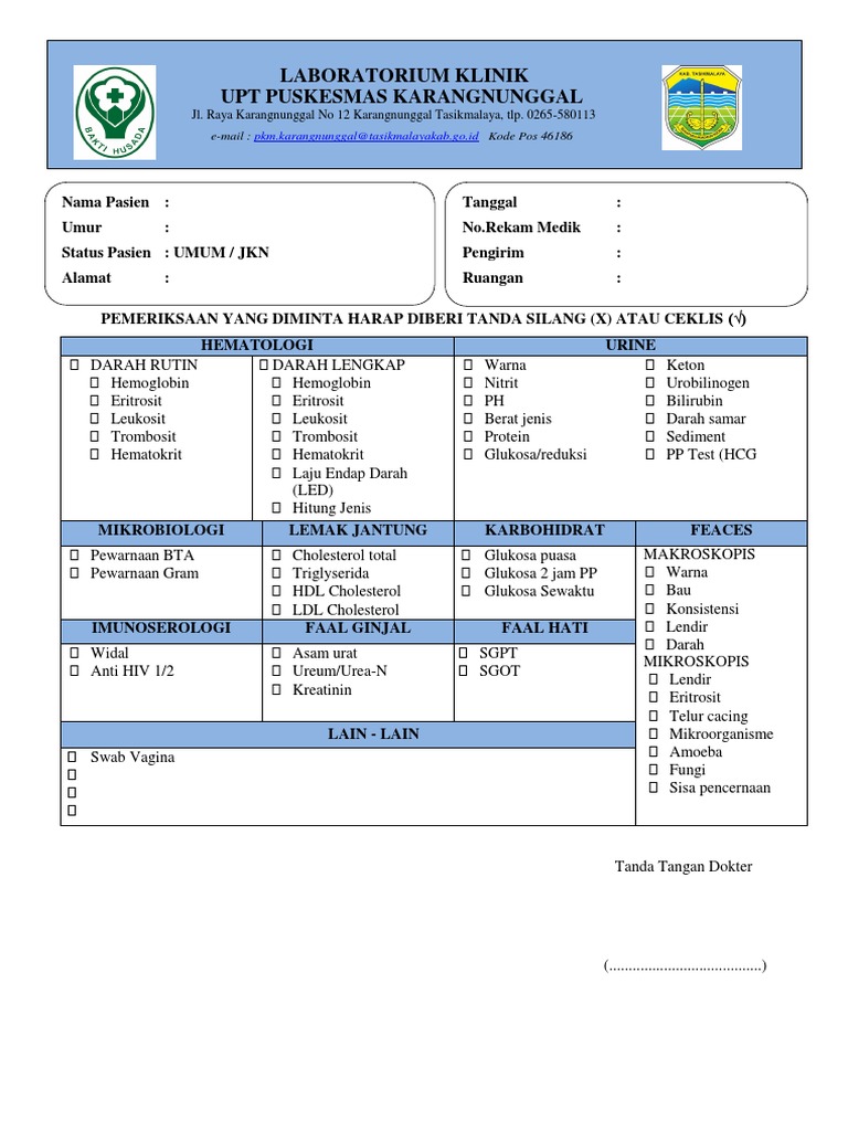 Formulir Pemeriksaan Lab PKM | PDF