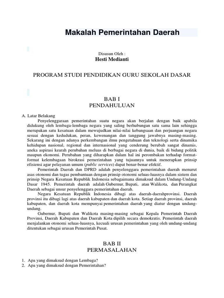 Makalah Pemerintahan Daerah | PDF | Politik | Ilmu Sosial