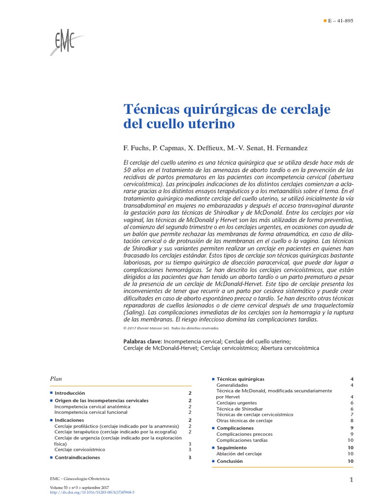 Técnicas Quirúrgica Cerclaje Cervical | PDF | El embarazo | Útero