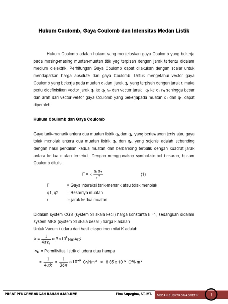 2 Hukum Coulomb Gaya Coulomb Dan Intensitas Medan Listrik | PDF