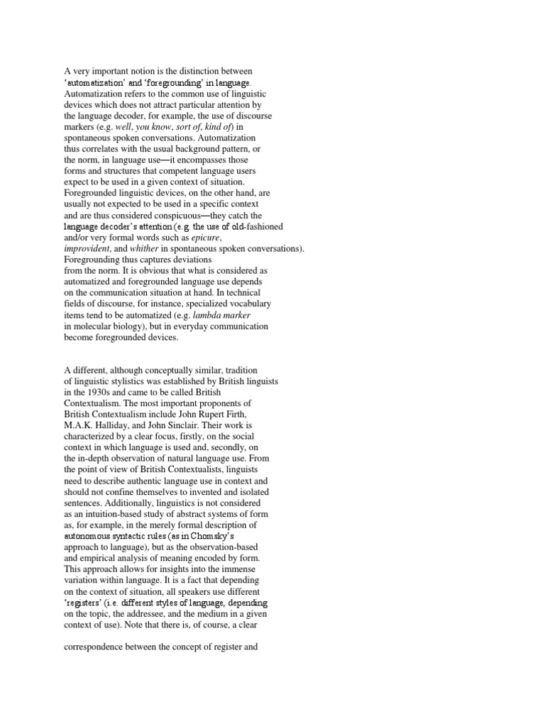 Distinction Between Automatization and Foregrounding in Language | PDF ...