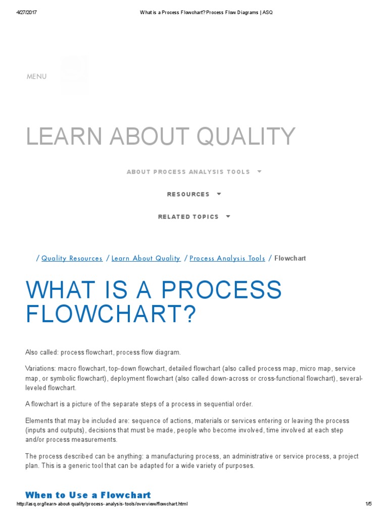 What Is A Process Flowchart - Process Flow Diagrams - ASQ | PDF ...