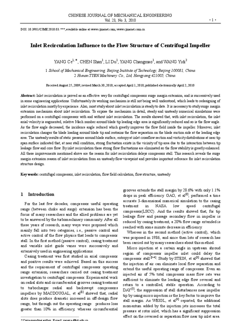 Inlet Recirculation Influence To The Flow Structure of Centrifugal ...