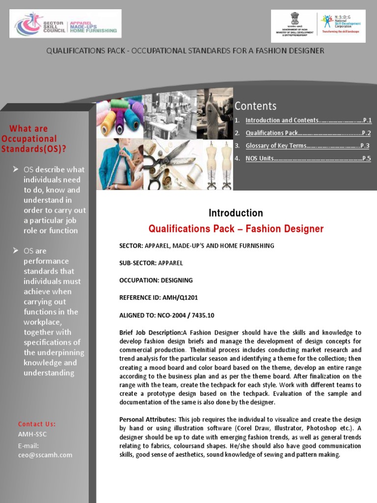 Qualifications Pack - Fashion Designer - Level 5 | PDF | Function ...