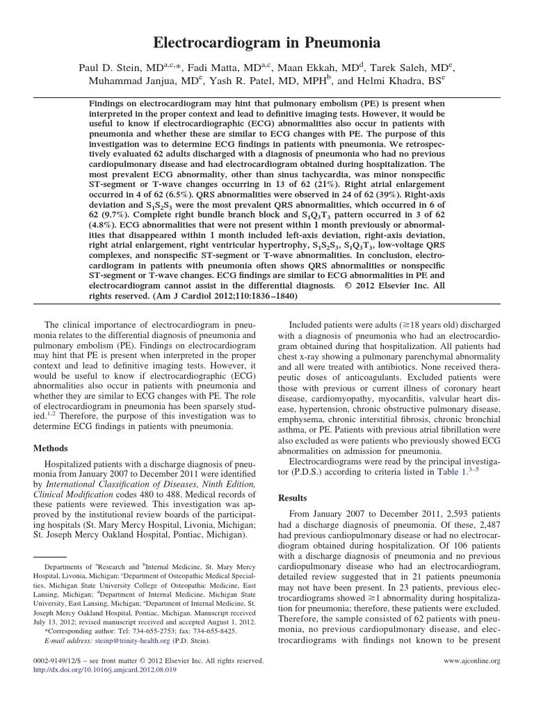 ECG in Pneumonia | PDF | Electrocardiography | Electrophysiology