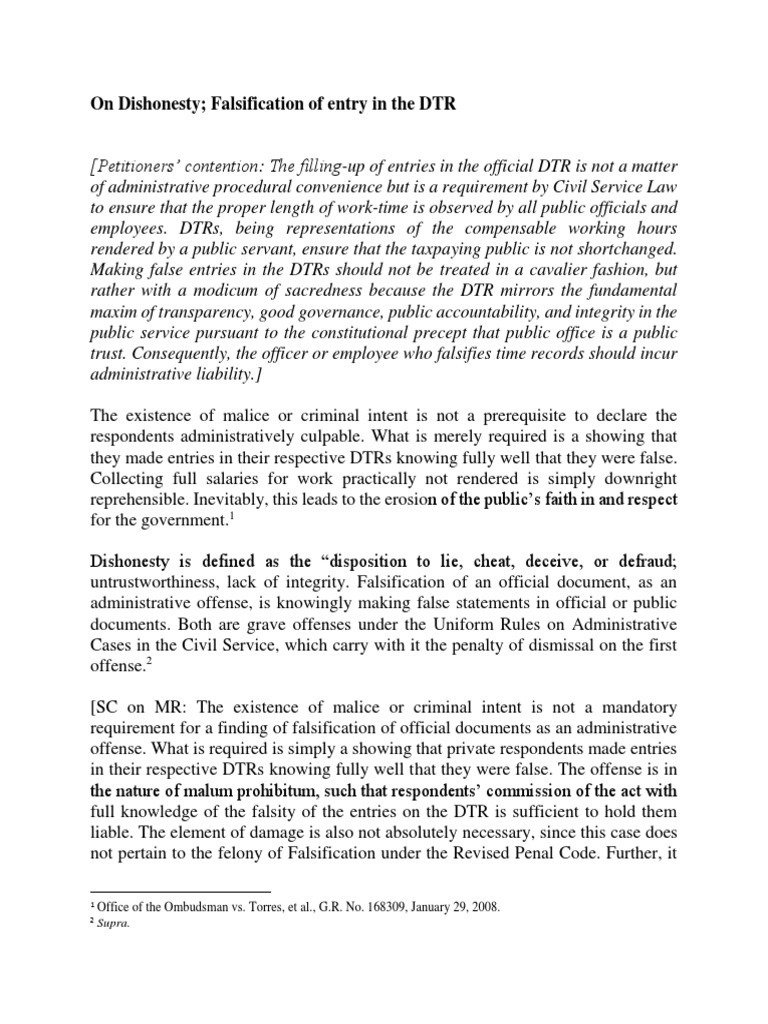 Administrative Liability for Falsification of Official Documents ...