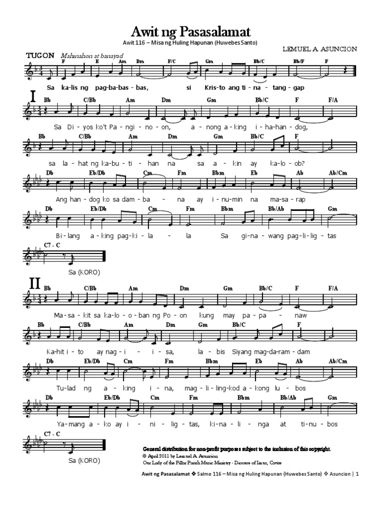Awit NG Pasasalamat (L Asuncion 2011) | PDF