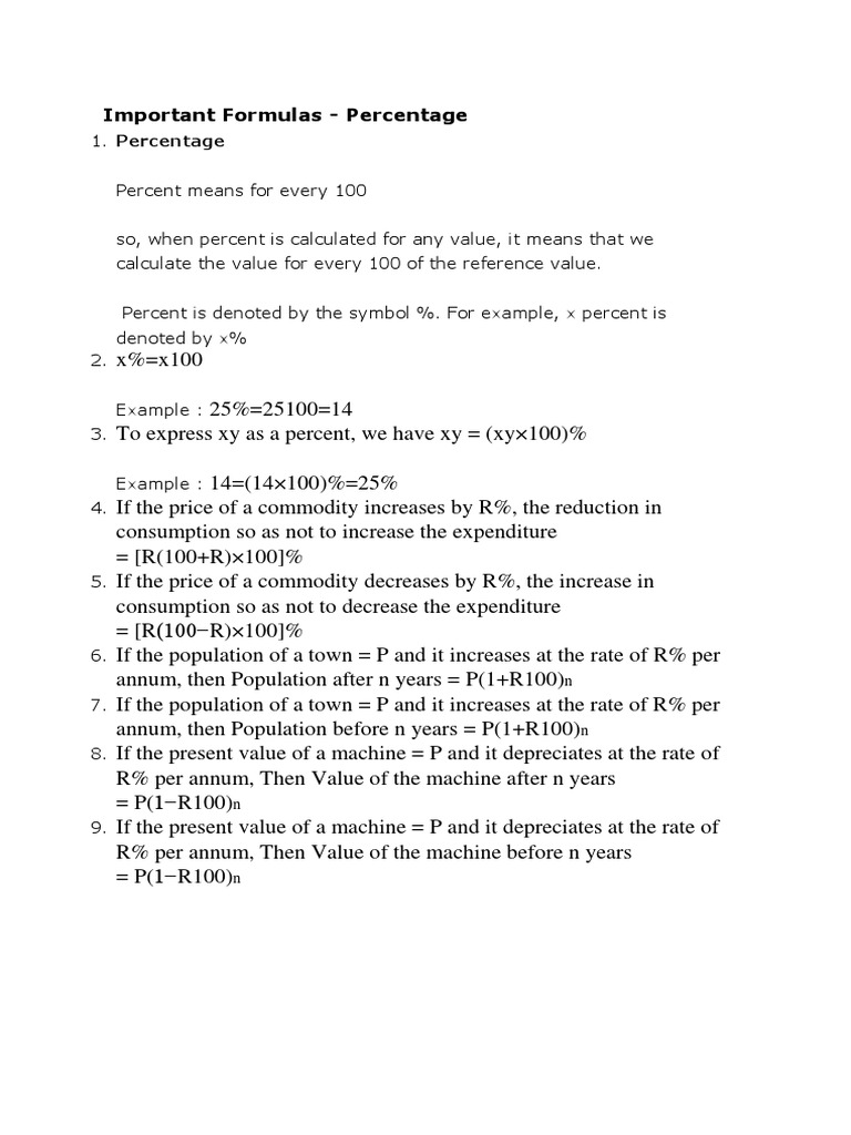 Important Formulas - Percentage | PDF
