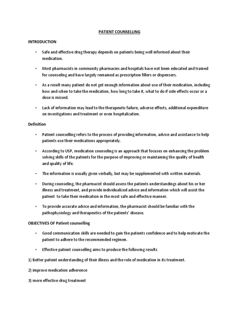Patient Counselling | Pharmacy | Adverse Effect