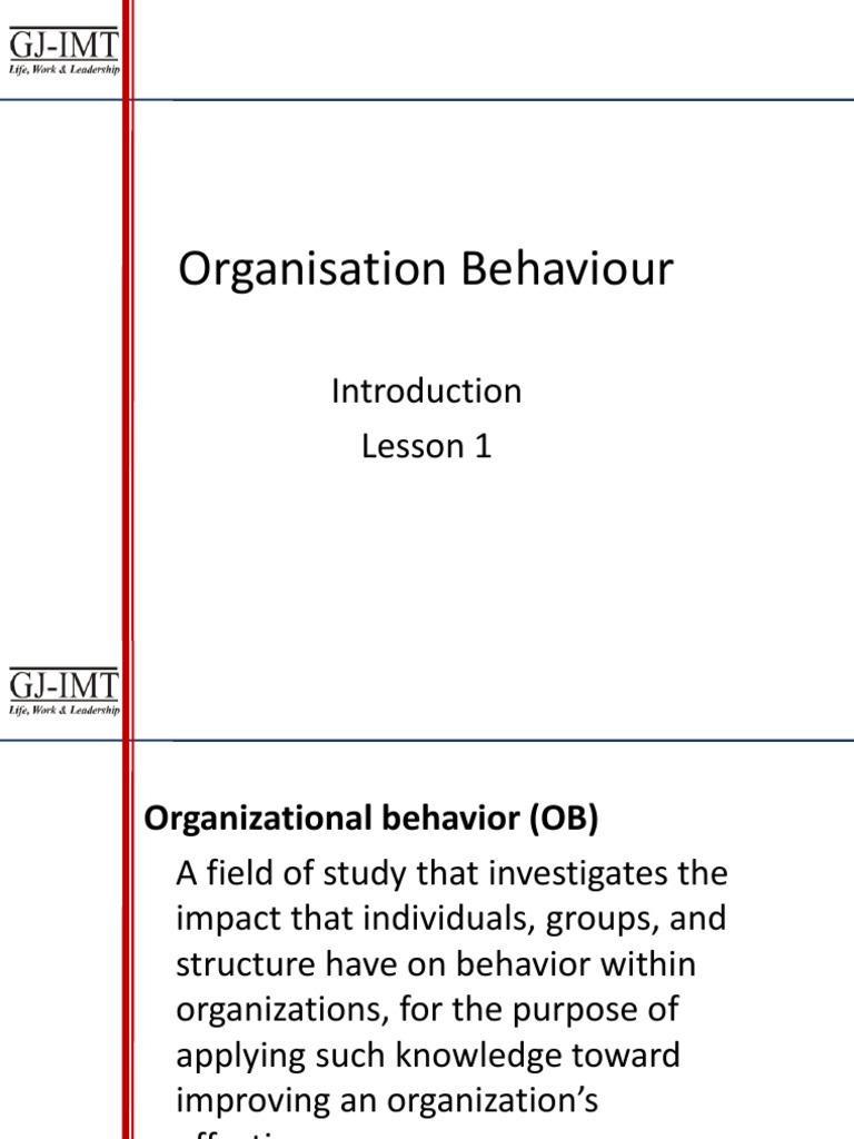 Organisation Behaviour: Lesson 1 | PDF | Organizational Behavior ...