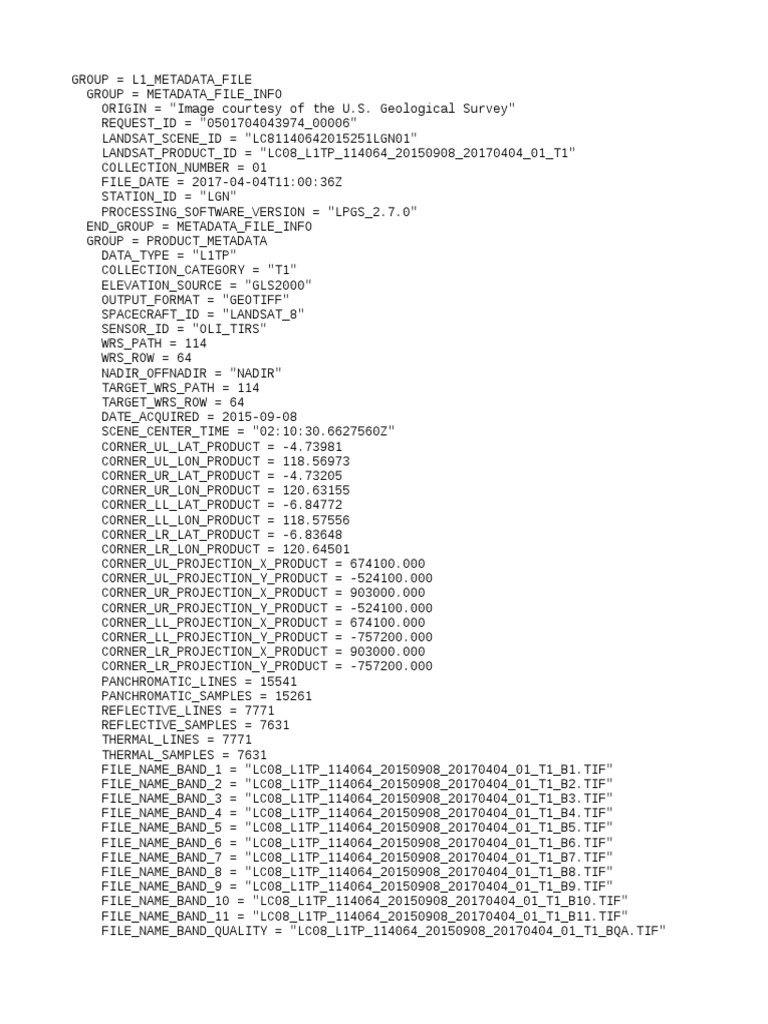 LC08 L1TP 114064 20150908 20170404 01 T1 MTL | PDF | Lockheed ...
