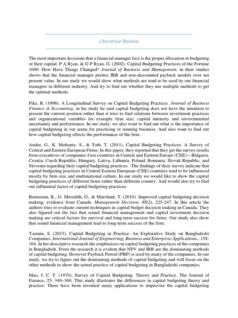 MBA Thesis Literature Review | PDF | Capital Budgeting | Economics