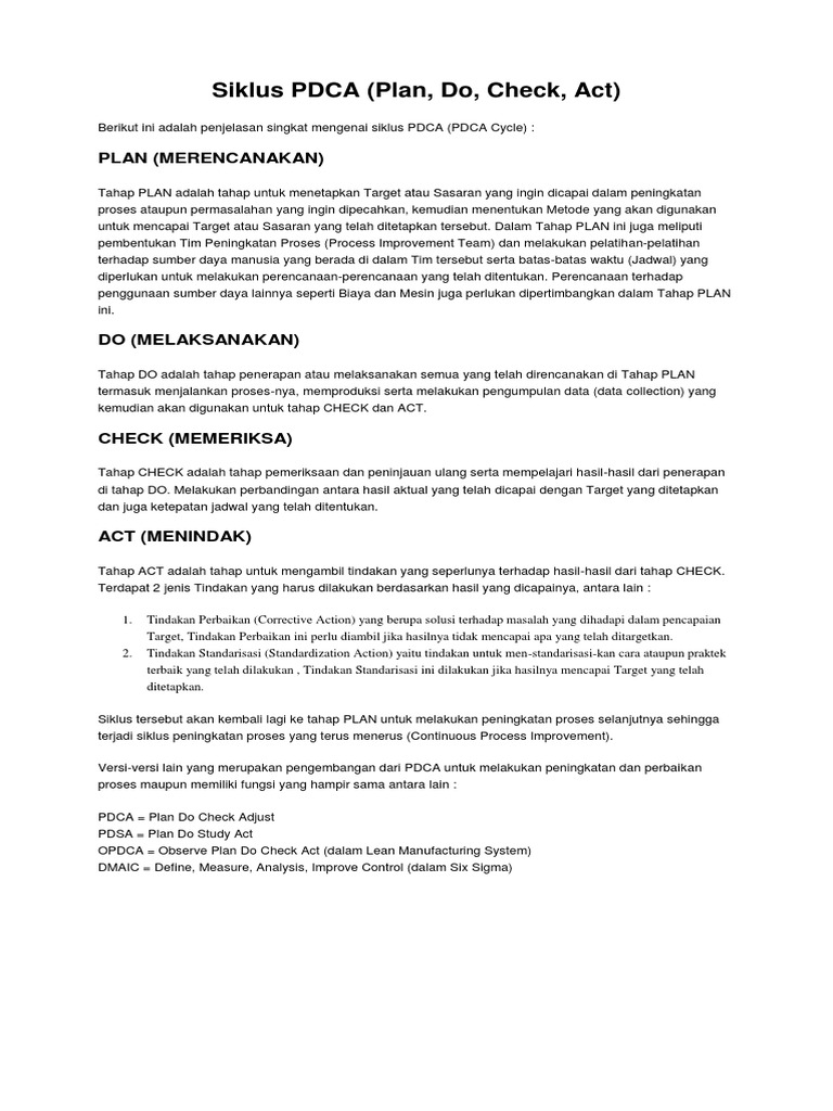 Panduan Lengkap Siklus PDCA | PDF | Bisnis | Pengelolaan Keuangan & Uang