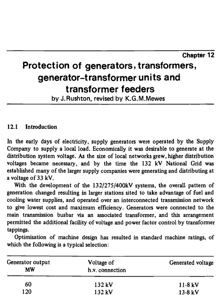 Protection of Generators, Transformers, Generator-Transformer Units and ...