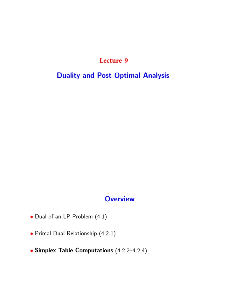 Duality And Post Optimal Analysis Pdf Mathematical Optimization Analysis