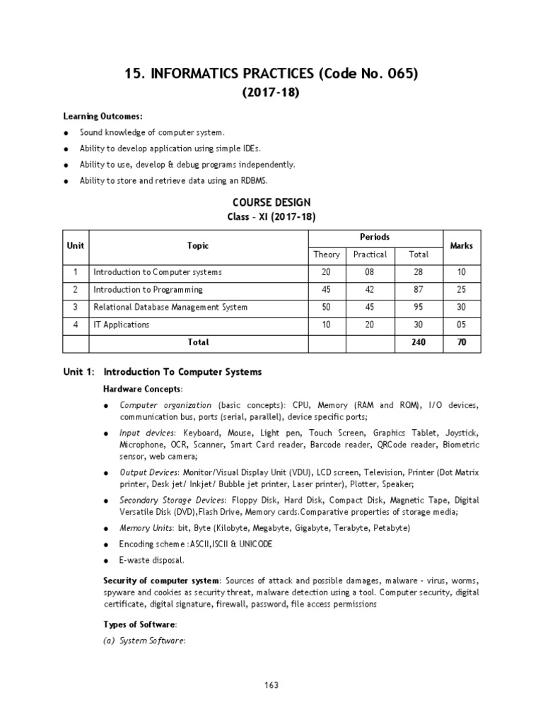 Informatics Practices (Code No. 065) : Course Design | PDF | Computer Network | Computer Data ...