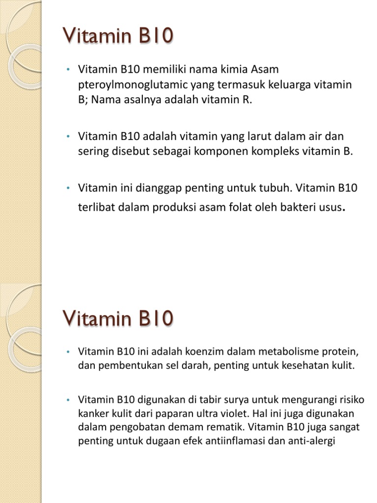 Manfaat dan Sumber Vitamin B10 | PDF | Kesehatan Holistik | Teknologi ...