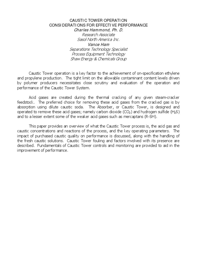 Caustic Tower Operation - Considerations For Effective Performance ...