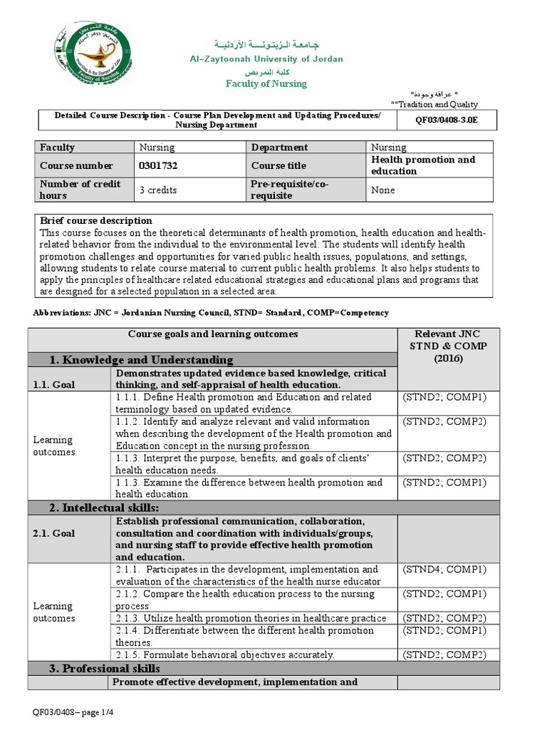 Course Syllabus Health Promotion 2017-2018 | PDF | Health Education ...